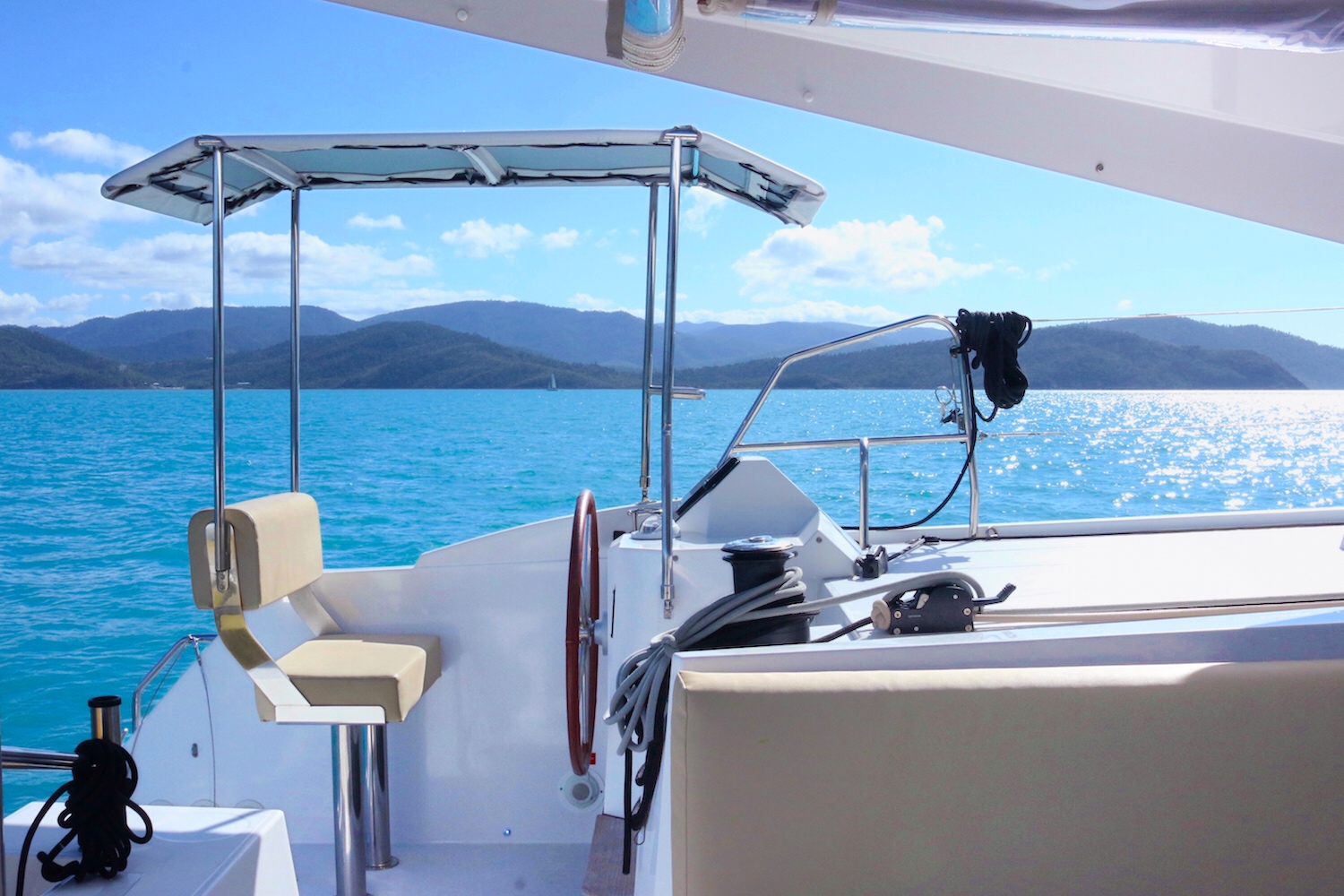 Nautitech Open 46 portside helm with shade cover 1500 - Whitsunday Escape