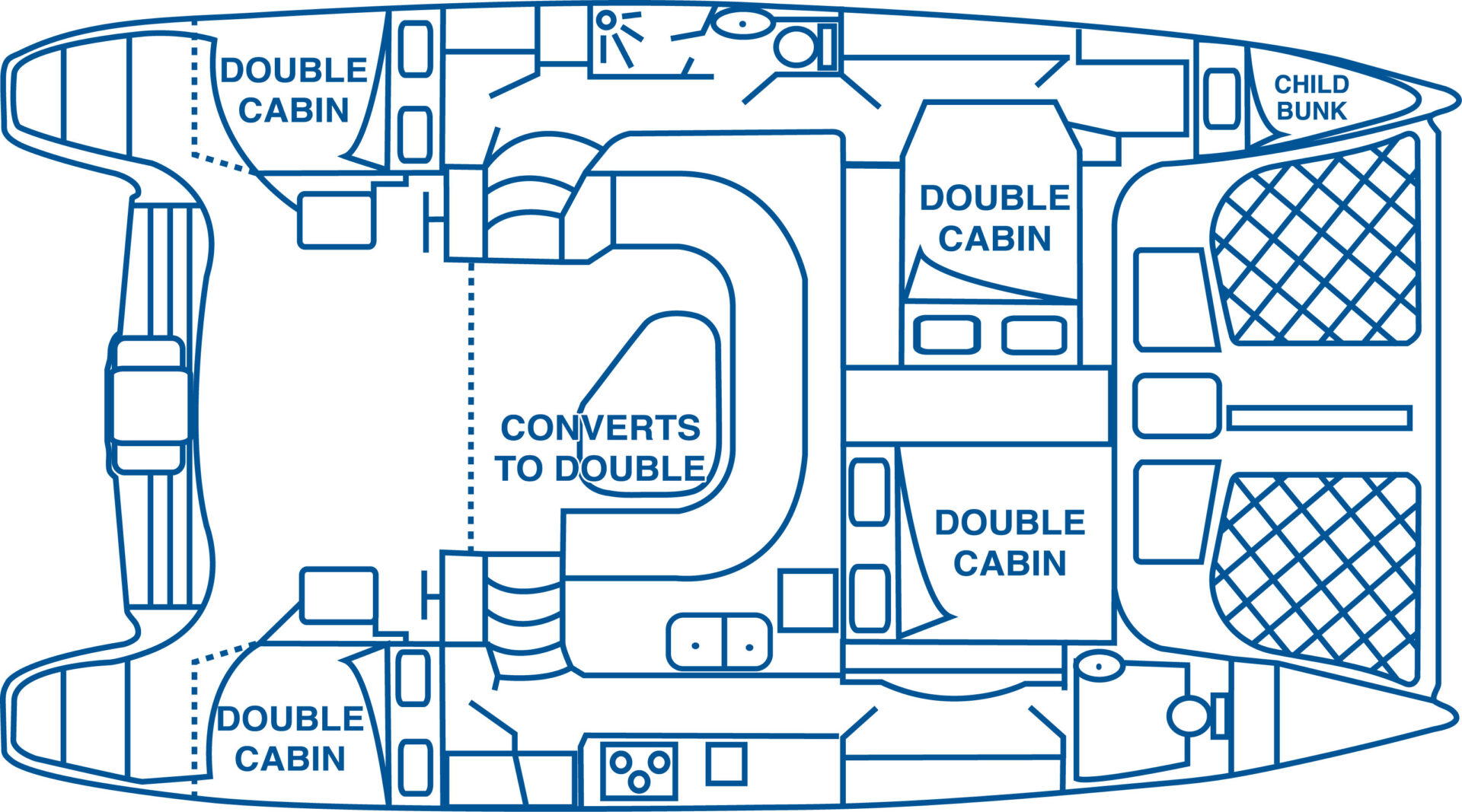 Seawind 1160 four cabin boat layout - Whitsunday Escape